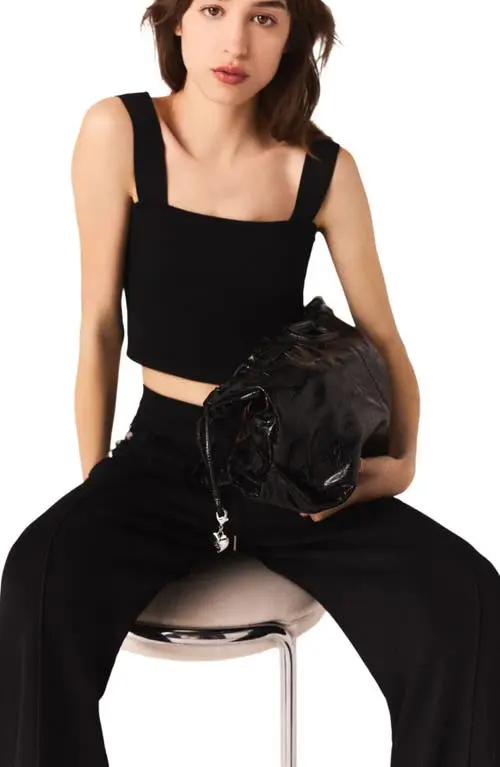 Maje Knitted Crop Top With Straps - Black
