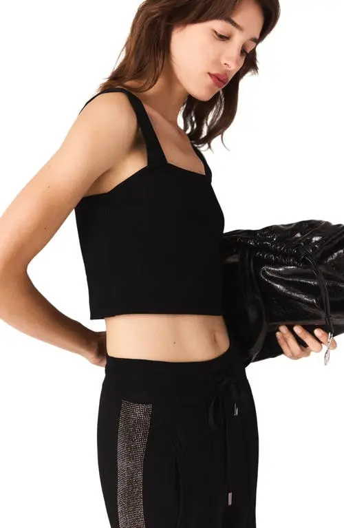 Maje Knitted Crop Top With Straps - Black