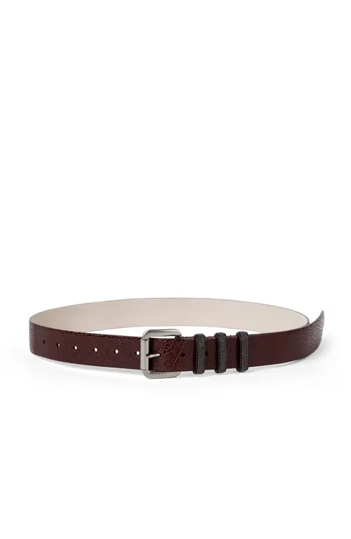Brunello Cucinelli Glossy Hammered Calfskin Belt - Burgundy