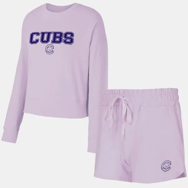 CONCEPTS SPORT Chicago Cubs Tri-blend Long Sleeve T-shirt & Shorts Set - Lavender