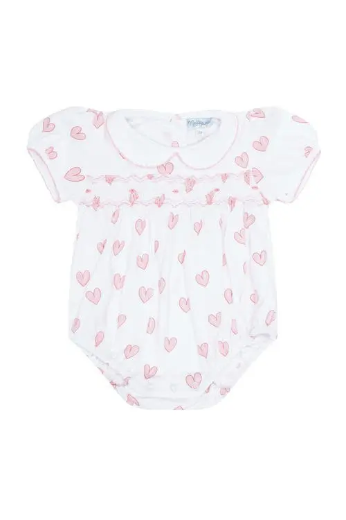 NELLAPIMA Heart Print Smocked Bubblebaby - Pink