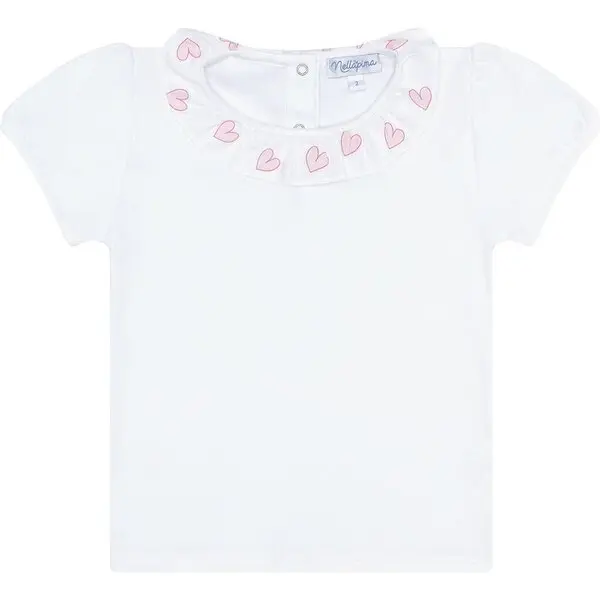 NELLAPIMA Heart Print Tee With Ruffle Neck - Pink