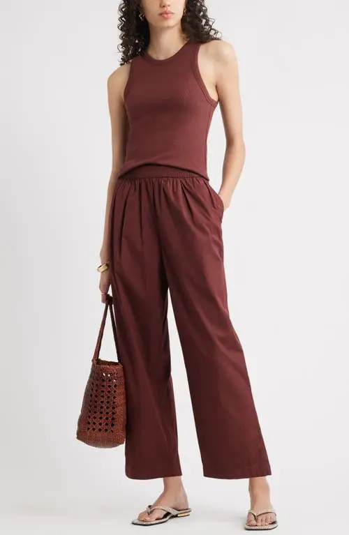 Nordstrom Cotton Poplin Cropped Pants - Brown Raisin