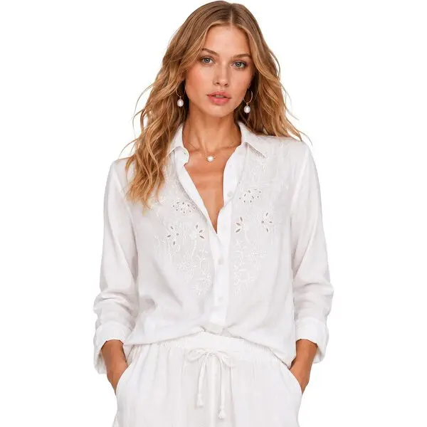 Calypso St. Barth Lucille Embroidered Eyelet Button-front Shirt