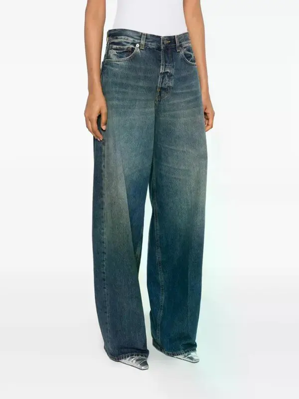 HAIKURE High-waist Wide-leg Jeans With Logo Patch