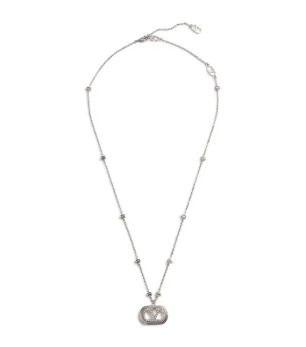 Valentino Garavani Ovalette Vlogo Pendant Necklace - Silver