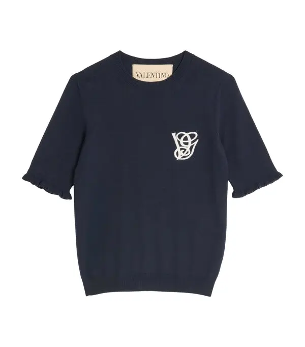 Valentino Garavani Virgin Wool Embroidered Crewneck - Blue