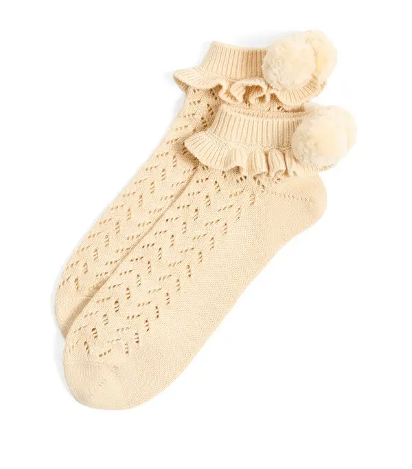 Valentino Garavani Cotton-blend Socks With Pom-pom Detail - Nude
