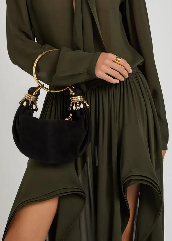 Chloé Embellished Suede Top Handle Bag - Black