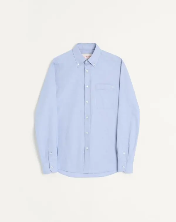 Valentino Garavani Cotton Oxford Shirt With Vlogo Embroidery - Azure