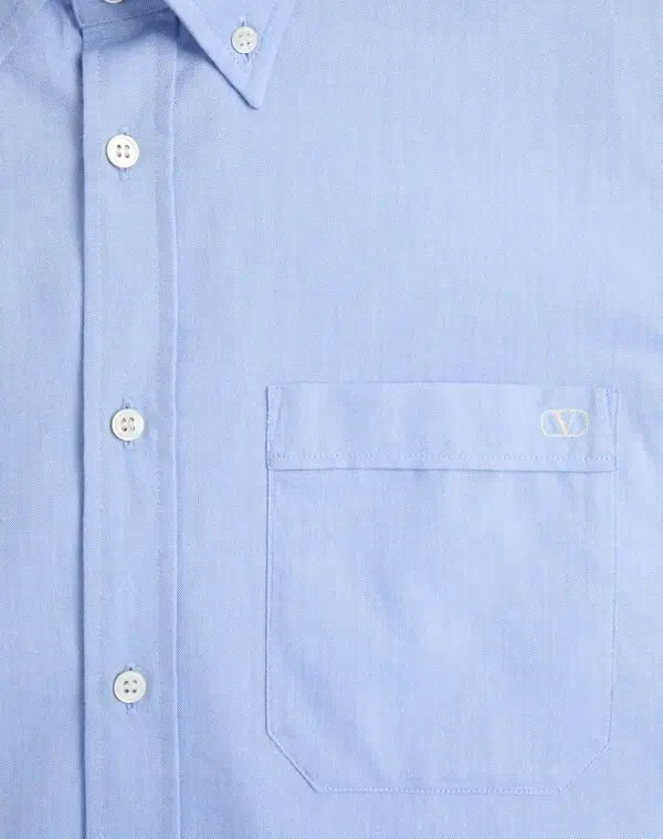 Valentino Garavani Cotton Oxford Shirt With Vlogo Embroidery - Azure