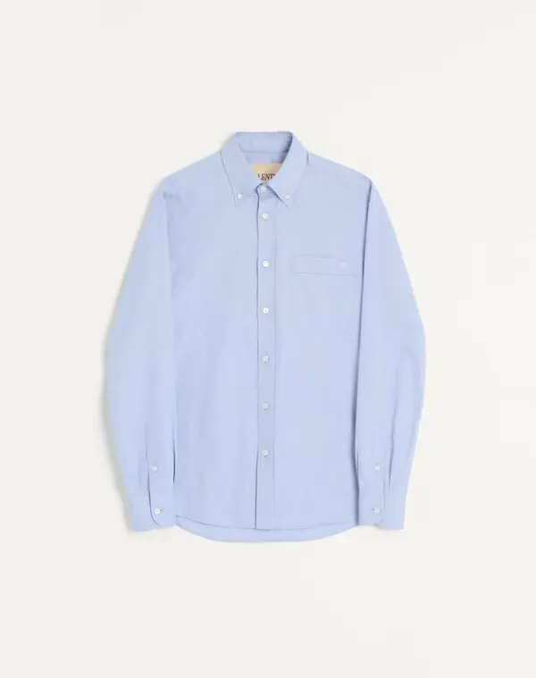 Valentino Garavani Cotton Oxford Shirt With Vlogo Embroidery - Azure