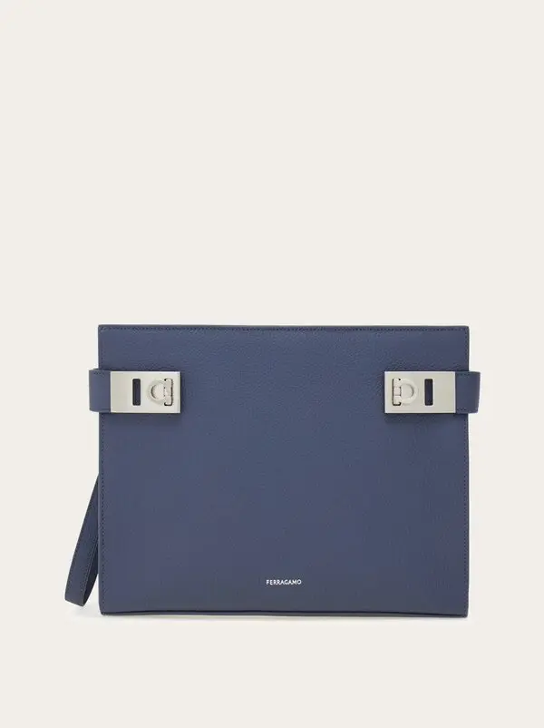 FERRAGAMO Pouch With Gancini Buckles - Blue
