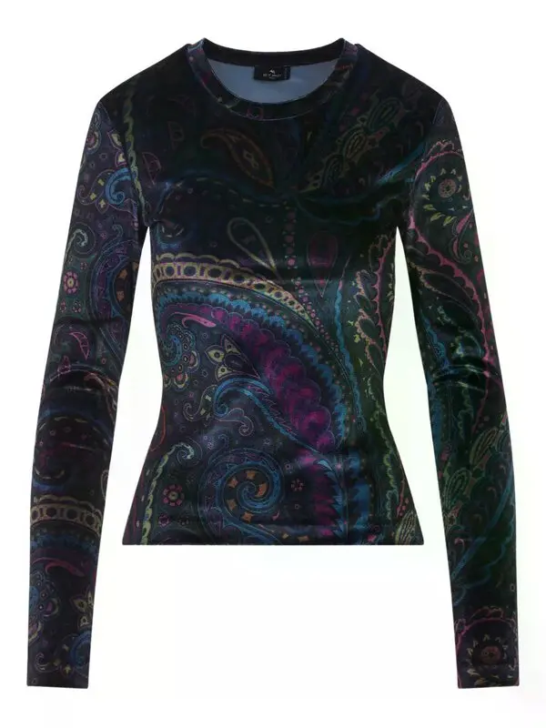 Etro Paisley-print Velvet T-shirt - Black