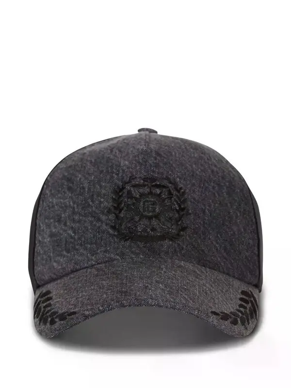 Balmain Embroidered Denim Cap - Grey