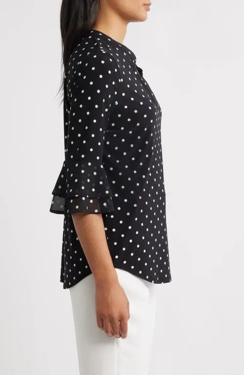 KASPER Polka Dot Flutter Sleeve Top