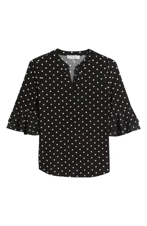 KASPER Polka Dot Flutter Sleeve Top