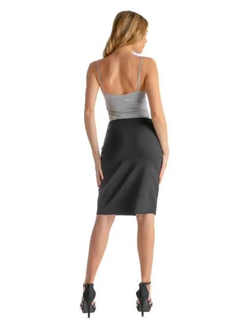 24SEVEN COMFORT APPAREL Knee Length Pencil Skirt With Elastic Waist - Black