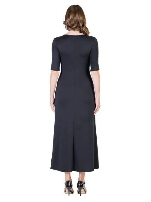 24SEVEN COMFORT APPAREL A-line Maxi Dress With Sleeves - Black