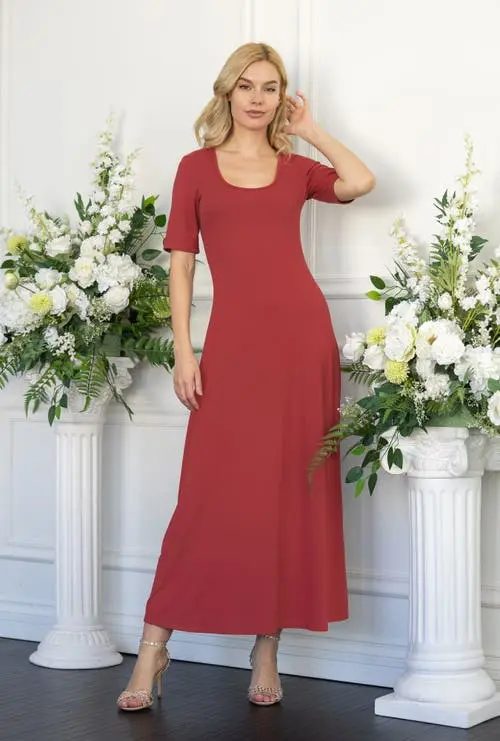 24SEVEN COMFORT APPAREL A-line Maxi Dress With Sleeves - Black