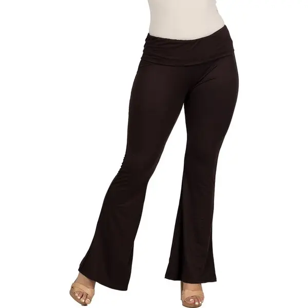 24SEVEN COMFORT APPAREL Bell Bottom Foldover Waist Sweatpants - Brown