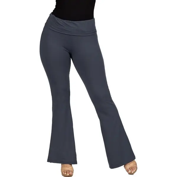 24SEVEN COMFORT APPAREL Bell Bottom Foldover Waist Sweatpants - Charcoal