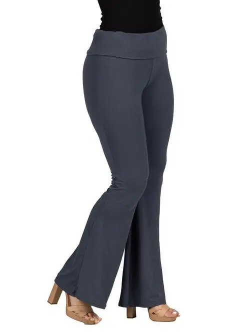 24SEVEN COMFORT APPAREL Bell Bottom Foldover Waist Sweatpants - Charcoal