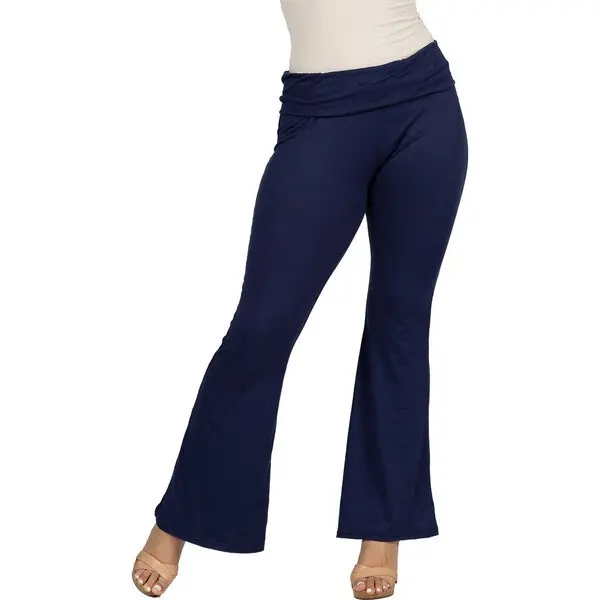 24SEVEN COMFORT APPAREL Bell Bottom Foldover Waist Sweatpants - Navy