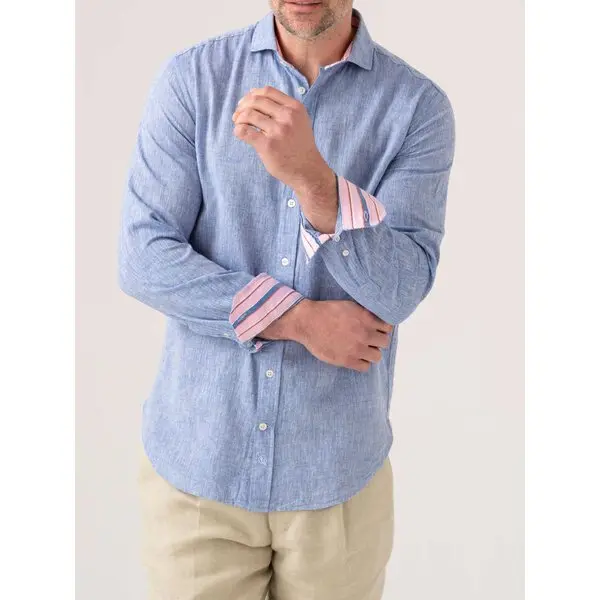 KOY CLOTHING Cotton Linen Long Sleeve Shirt - Mid Blue