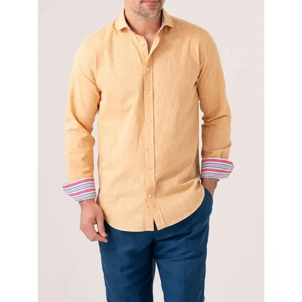 KOY CLOTHING Cotton Linen Long Sleeve Shirt - Tangerine