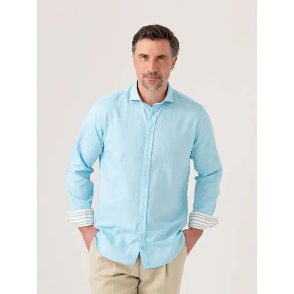 KOY CLOTHING Cotton Linen Long Sleeve Shirt - Turquoise