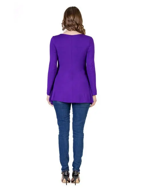 24SEVEN COMFORT APPAREL Long Sleeve Flared Tunic Top - Amethyst