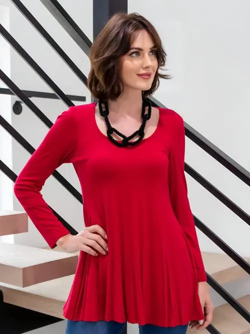 24SEVEN COMFORT APPAREL Long Sleeve Flared Tunic Top - Amethyst