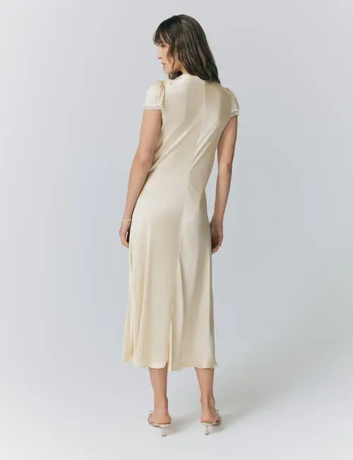 GHOST LONDON Lillie Lace Trim Satin Dress - Buttermilk