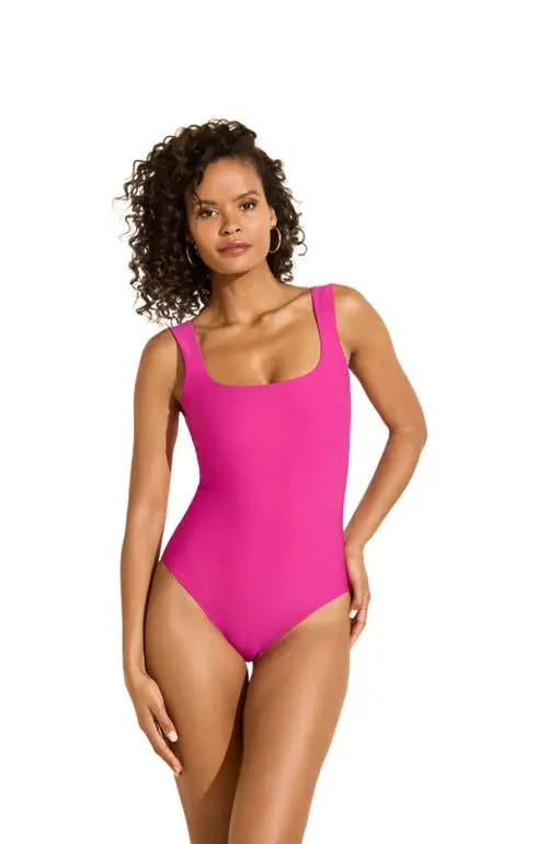 STYLEST Dreamsculpt Square Neck One-piece Swimsuit - Berry