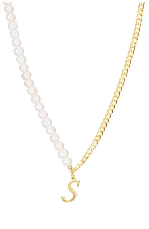 ATHRA LUXE Freshwater Pearl & Curb Link Initial Pendant Necklace - Gold