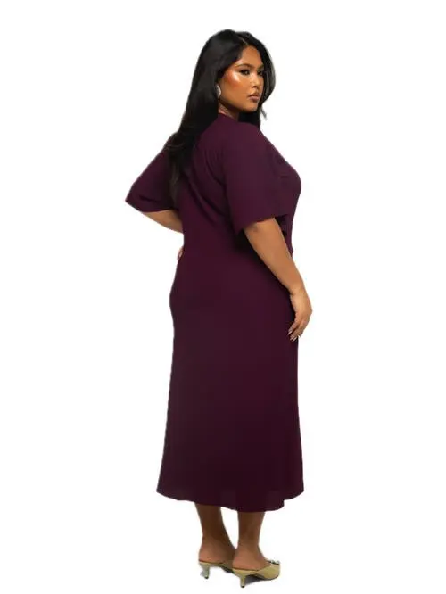 FASHION-SZN CURVE Ruched Flutter Sleeve Midi Dress