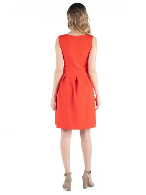 24seven Comfort Apparel Maternity Sleeveless Pleated Dress With Pockets -  Orange - 40% Off | Editorialist
