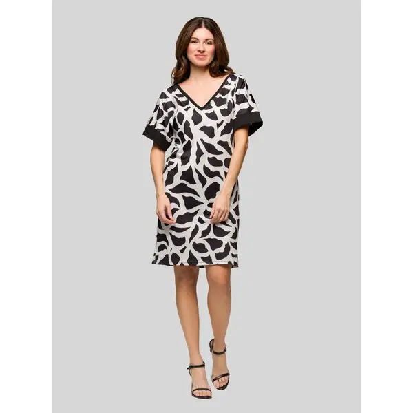 24SEVEN COMFORT APPAREL Printed T-shirt Dress - Black Multi