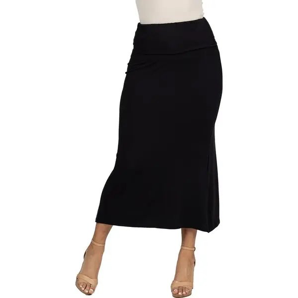 24SEVEN COMFORT APPAREL Comfortable Foldover Maxi Skirt - Black
