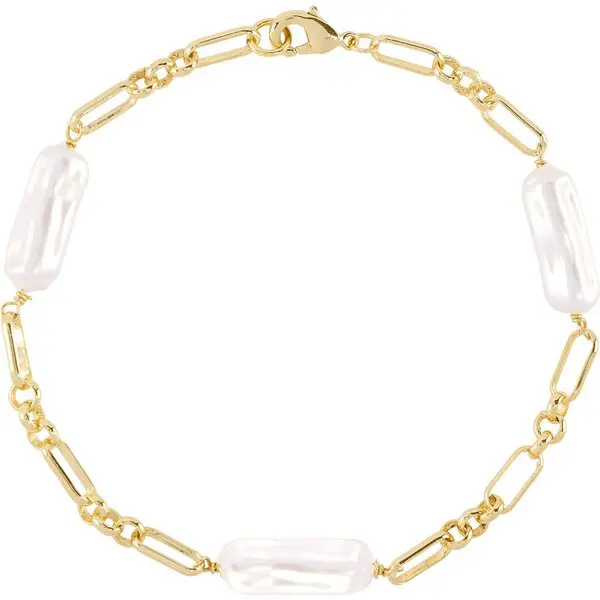 ATHRA LUXE Faux Pearl And Paper Clip Chain Bracelet - Gold