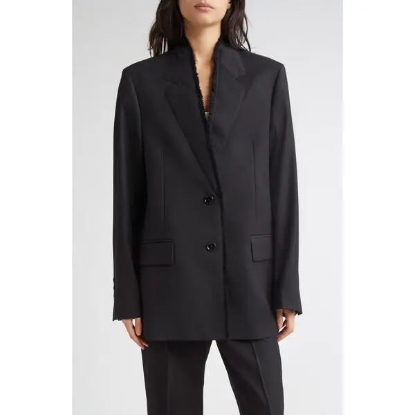 TOTEME Raw Lapel Wool Twill Blazer - Black
