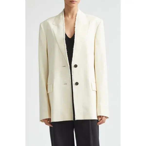 TOTEME Raw Lapel Wool Twill Blazer - Ecru
