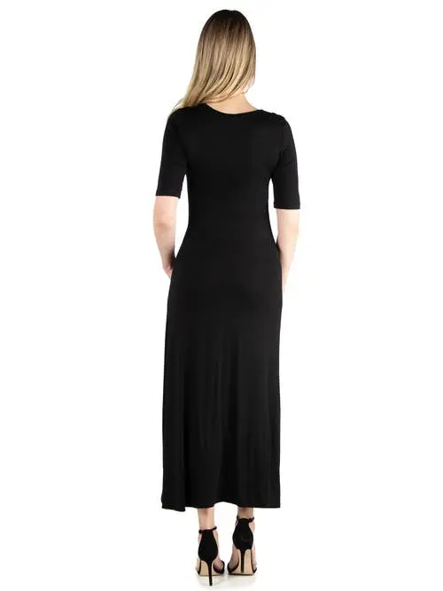 24SEVEN COMFORT APPAREL Maternity Maxi Dress With Sleeves - Black
