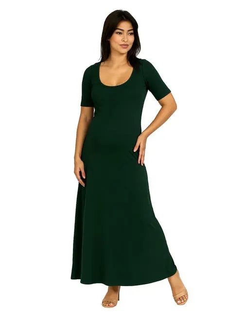 24SEVEN COMFORT APPAREL Maternity Maxi Dress With Sleeves - Hunter