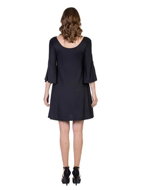 24SEVEN COMFORT APPAREL Knee Length Cold Shoulder Dress - Black
