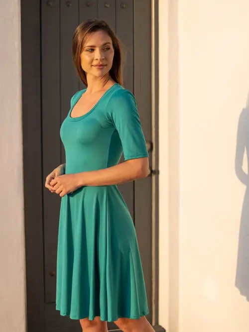 24SEVEN COMFORT APPAREL A-line Knee Length Dress With Elbow Length Sleeves - Navy