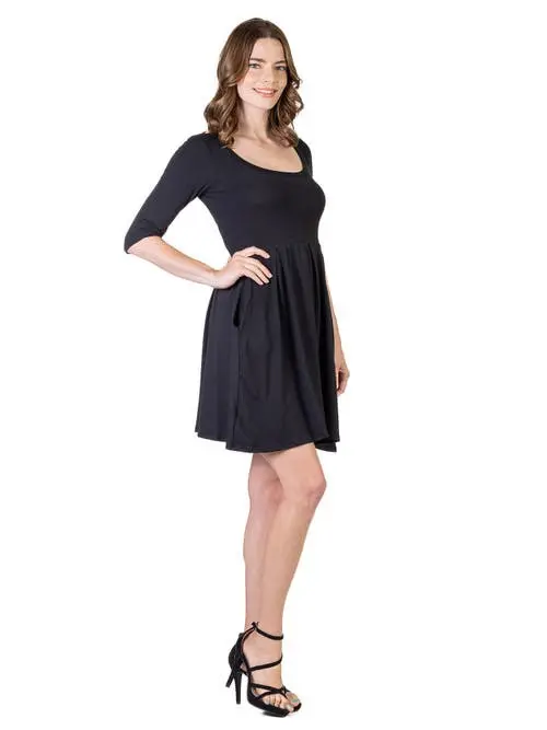 blue dress for baby girl Entro Black 3/4 Sleeve Cotton V-Neck Mini Dress main image 0