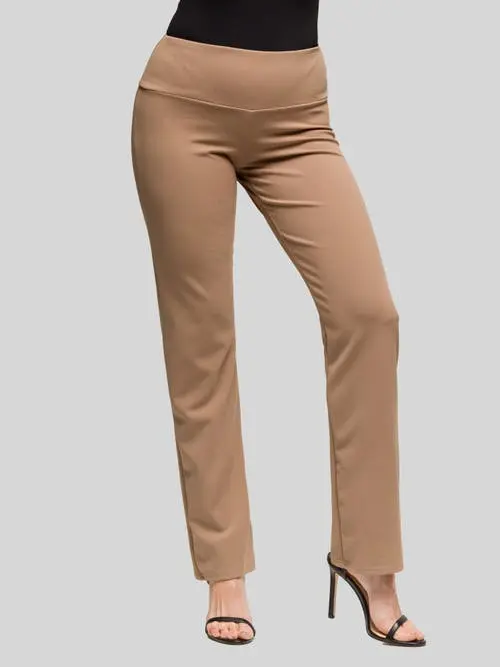24SEVEN COMFORT APPAREL Comfortable Stretch High-waist Dress Pants - Mocha