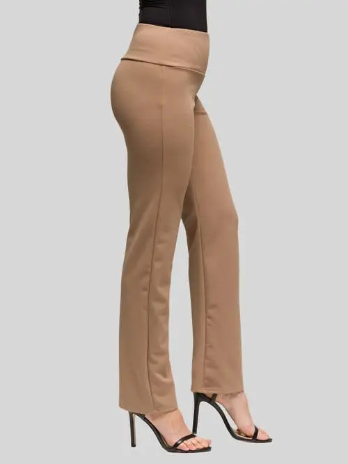 24SEVEN COMFORT APPAREL Comfortable Stretch High-waist Dress Pants - Mocha